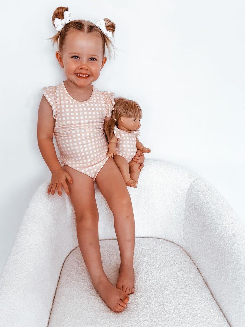 Matching Doll & Me - Gingham Peach Bathers – The Doll Connection